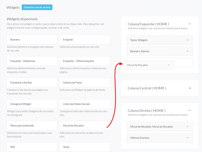Widget: Mural de recados - Hoost